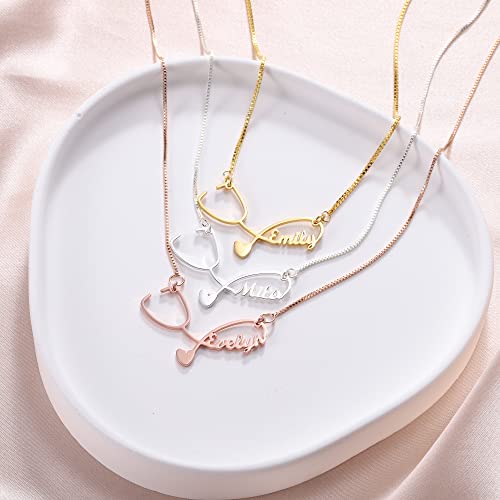 Stethoscope Necklace - Personalized Stethoscope Pendant With Name - Nurse Necklace - Doctor Necklace - Nurse & Doctor Graduation Gift (Sterling Silver)