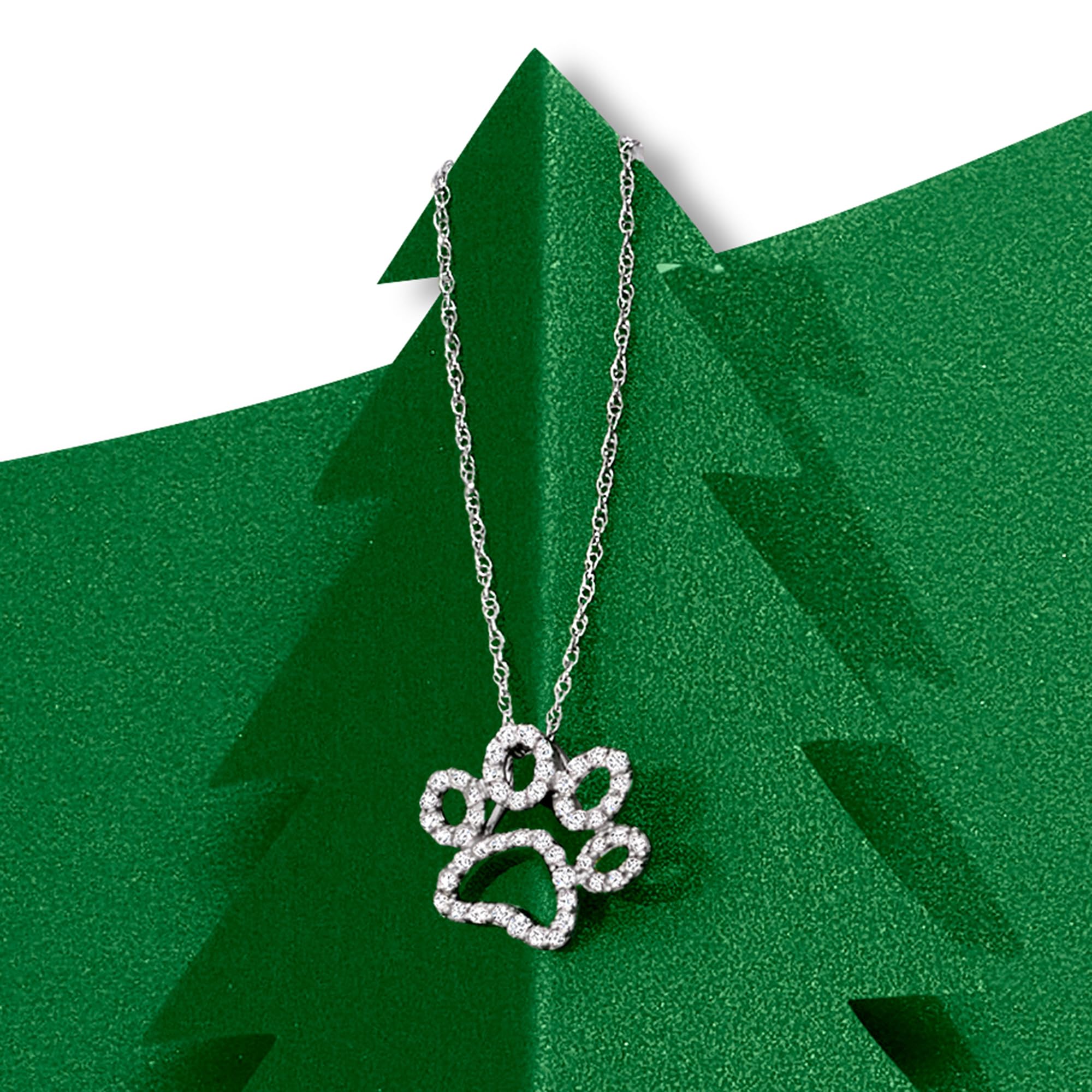 Ross-Simons 0.20 ct. t.w. Diamond Paw Print Pendant Necklace in 14kt White Gold. 20 inches