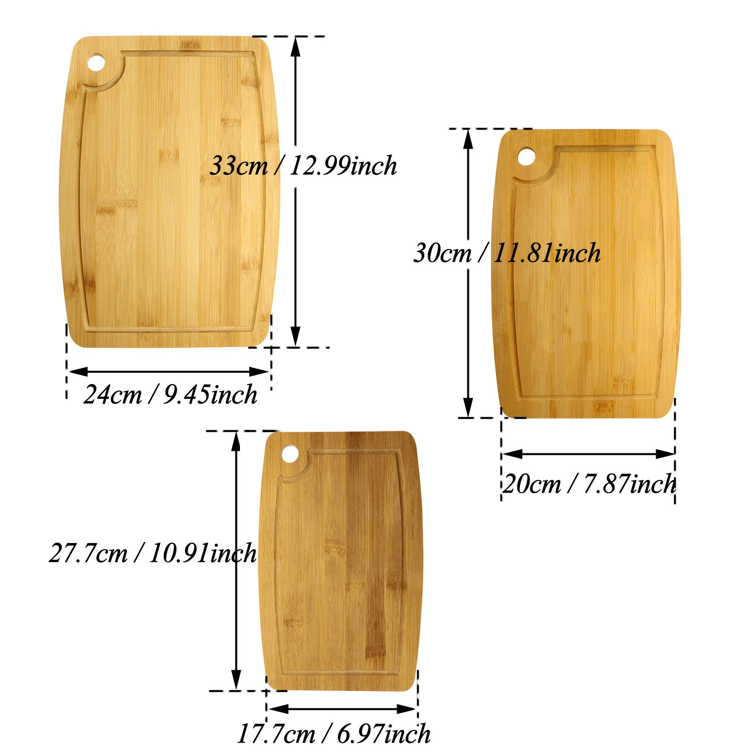 Tupalizy 3PCS Bamboo Cutting Boards Set for Kitchen Large Butcher Block Chopping Board with Juice Groove for Meat Cheese Fruits Vegetable Cutting Carving Serving Needs Charcuterie Accessories, 3 Sizes