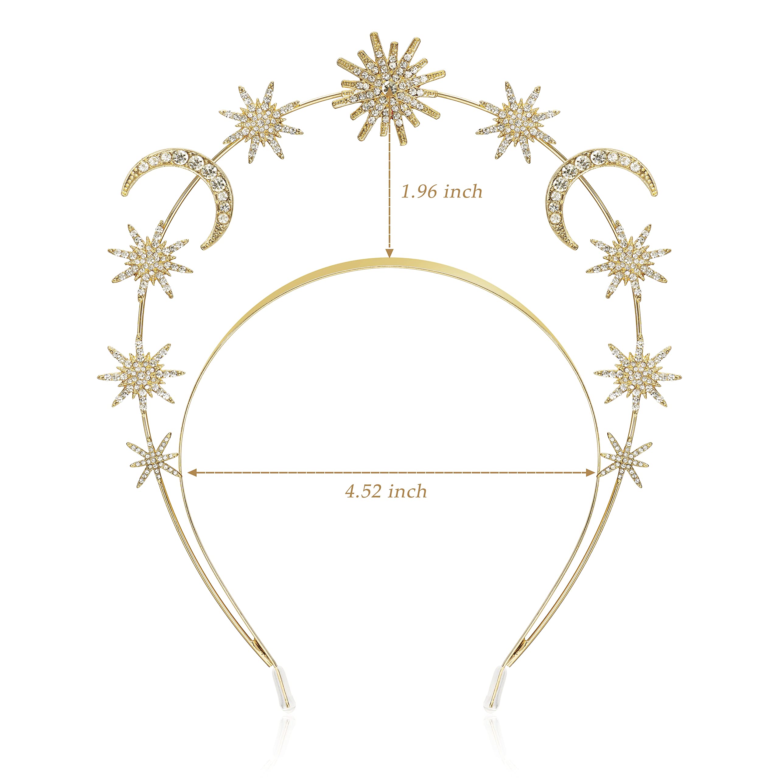 Star and Moon Halo Crown Goddess Crown Celestial Headband Starburst Halo Wedding Bridal Prom Tiara (2-Gold)