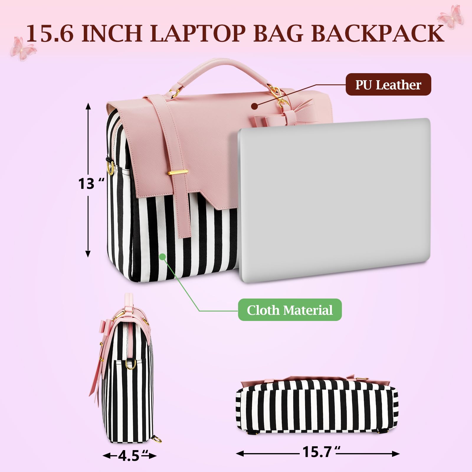 MATEIN Backpack for Women, Cute Corduroy Computer Bag with USB Port, TSA Lightweight Soft Travel Backpack Aesthetic, Laptop Bag 3 in 1 Convertible 15.6 Inch Laptop Briefcase Backpack with Bow