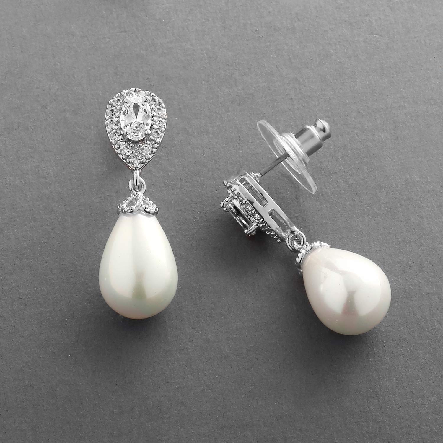 Mariell Pearl Bridal Wedding Drop Earrings with CZ Crystals for Brides, Bridesmaids, Birthday Gift