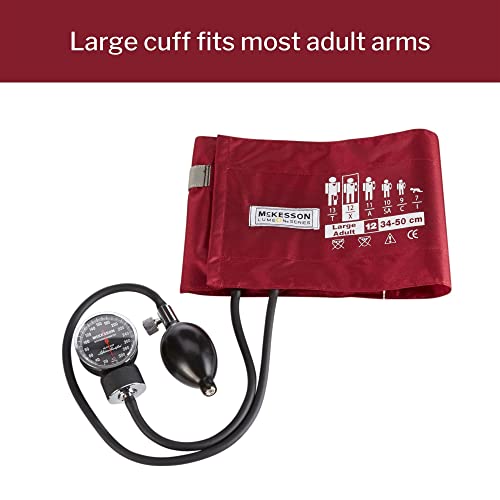 McKesson Aneroid Sphygmomanometer β Manual Blood Pressure Cuff Monitor with Carrying Case, Cuff 34-50 cm, Burgundy, 1 Count