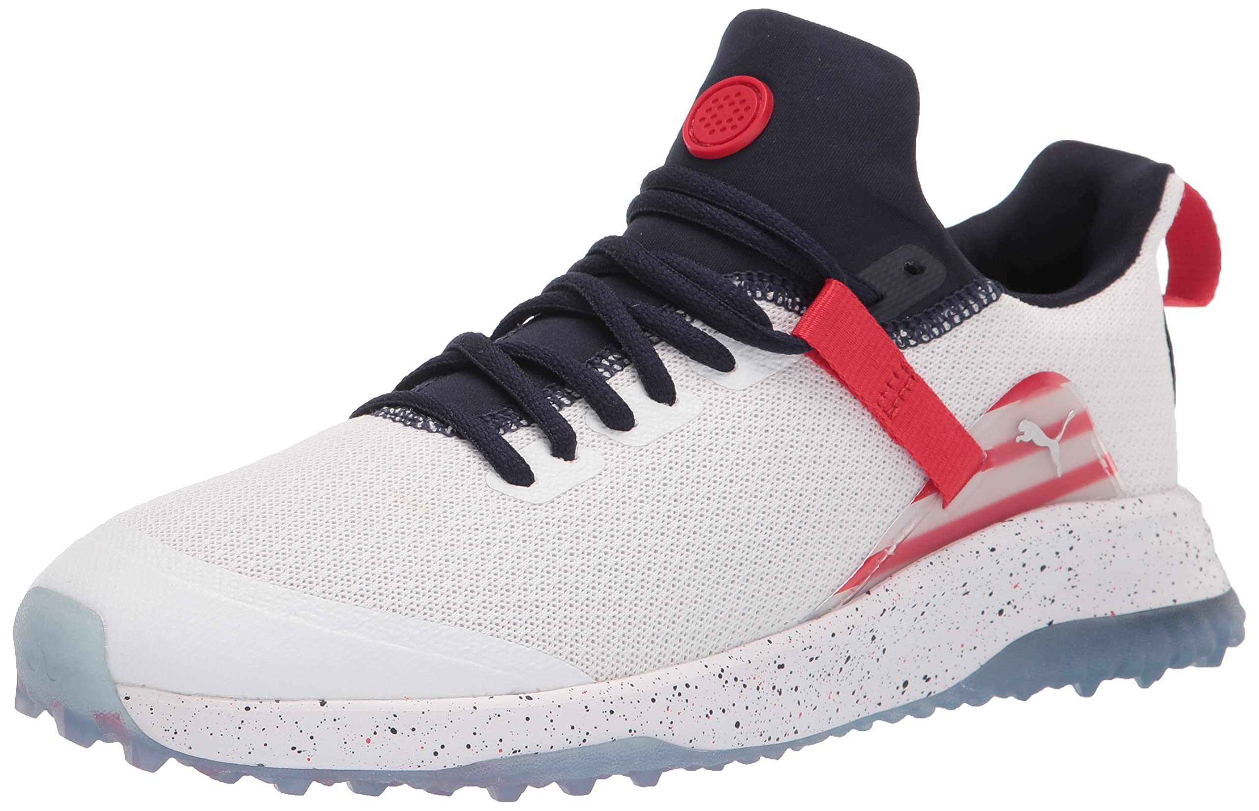 Puma Men's Fusion Evo Stars & Stripes Golf Shoe, White-Navy Blazer-High Risk Red, 8.5