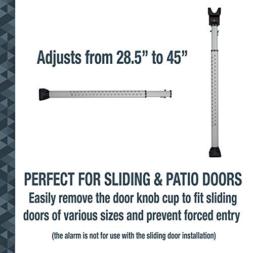 SABRE Adjustable Door Security Bar with Vibration Detecting Alarm, 115dB Alarm Audible Up To 1,100 Ft (335 m), Adjusts To Fit Most Hinged & Sliding Doors, Rubberized Foot for Strong Grip, Collapsible