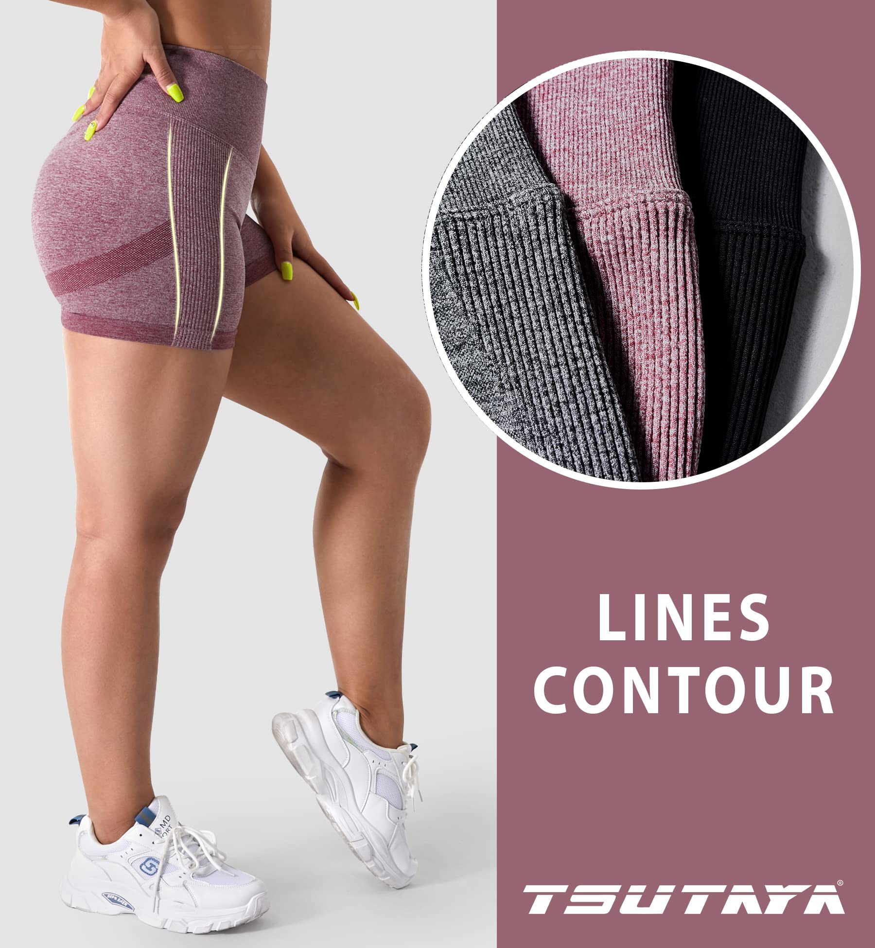 TSUTAYA Women Workout Gym Shorts 3.6" Seamless Scrunch Butt Shorts High Waisted Yoga Booty Shorts