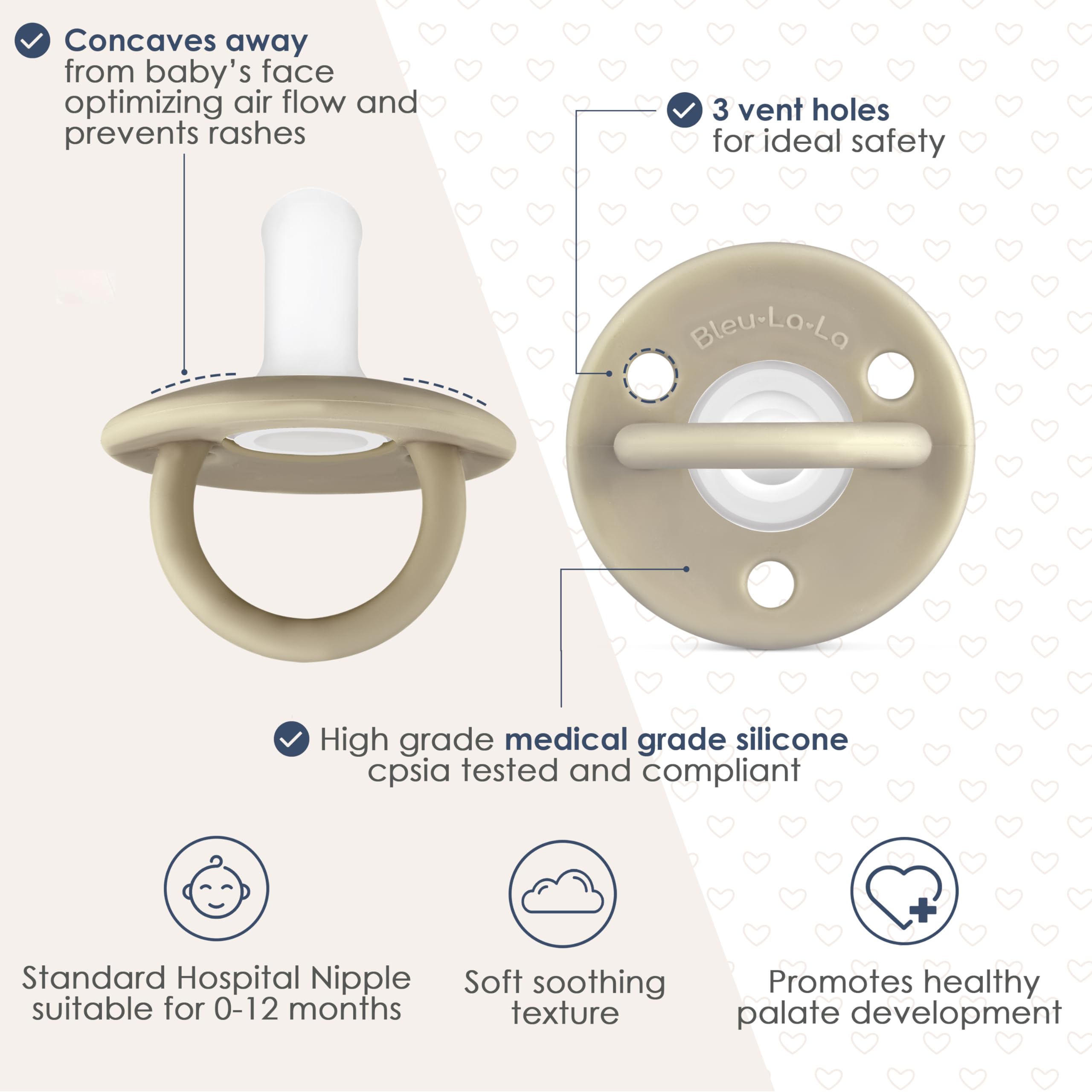 Lulababe Paci with Standard Hospital Nipple - Set of Soft Silicone Two Tone Pacifier for Infants Babies and Toddlers (Stage 1, Mocha + Sugar Swizzle)