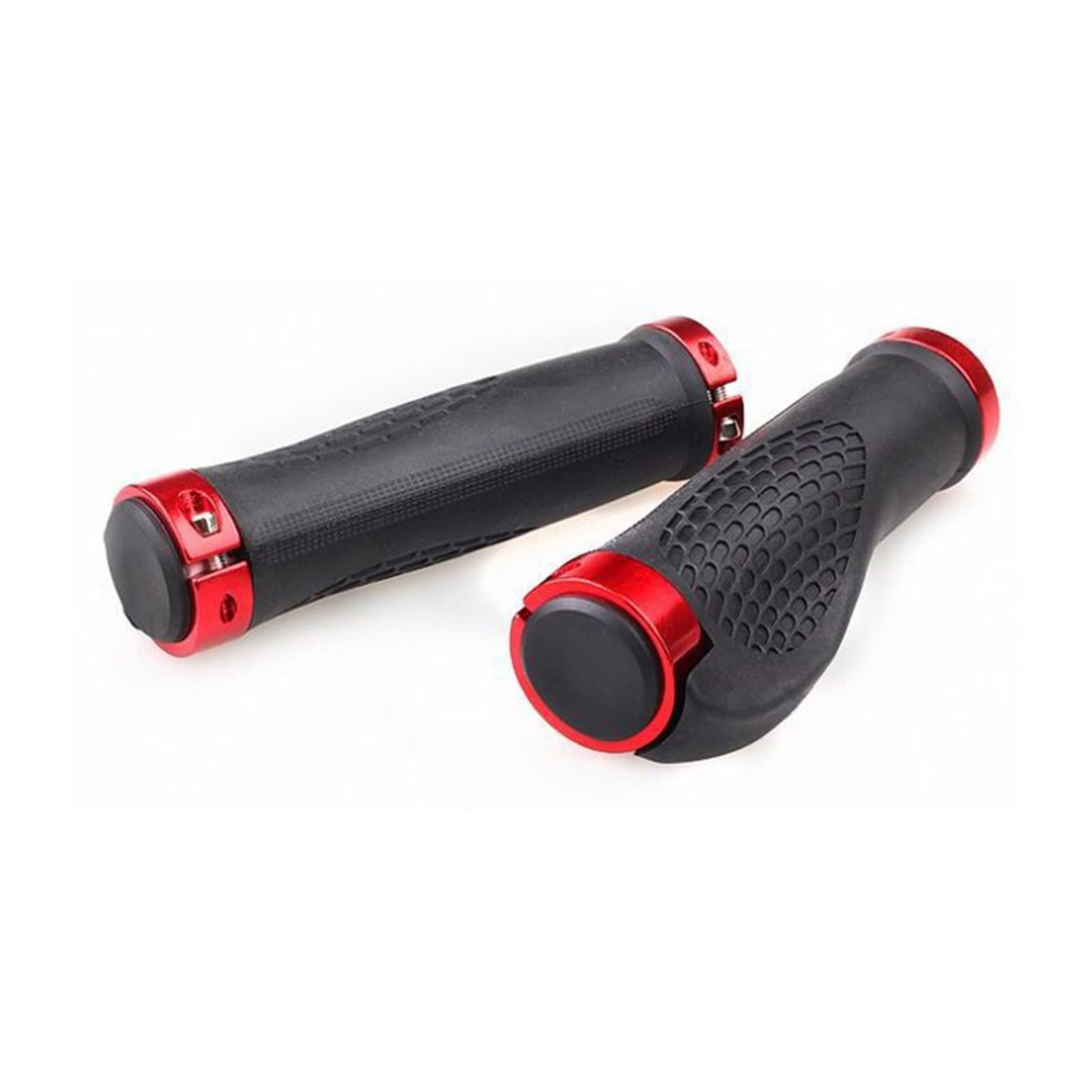 TTRS Store 1 Pair Bicycle Handlebar Grip Ergonomic Anti-Skid Lock-on Handle Cover Aluminum Alloy Rubber Grips MTB Bike Accessories (Color : Style2 red)