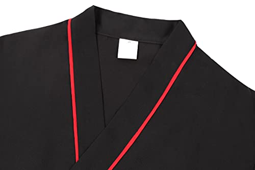 Sushi Chef Coat Unisex 3/4 Sleeve Japanese Chef Kimono Restaurant Uniform for Men and Women Black L