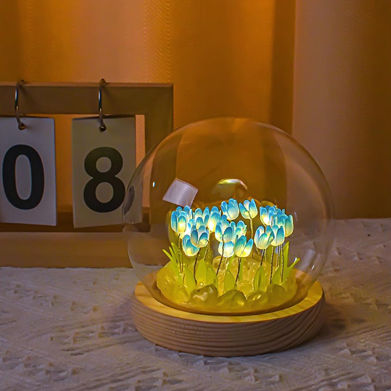 WONFAST DIY Tulip LED Night Light,Glass Handmade Flower Desk Ornament Bedroom Bedside Sleeping Table Lamp Atmosphere Decoration Christmas Birthday Gifts for Women Girlfriend(20Flowers Multicolor)