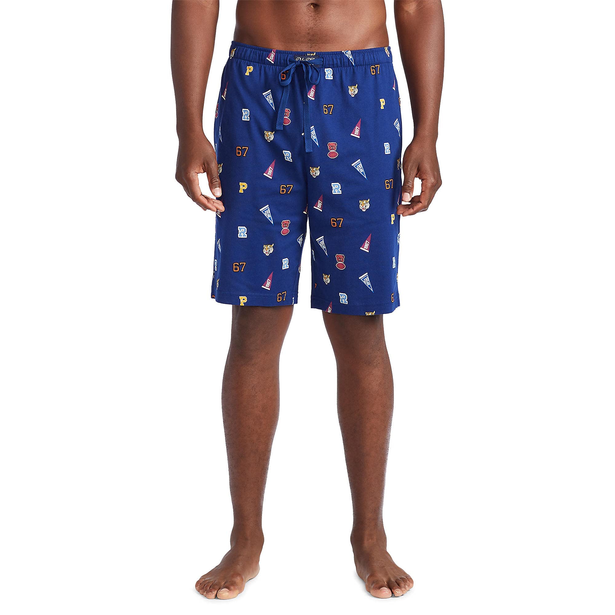 POLO RALPH LAUREN Men's All Over Pony Player Jersey Sleep Shorts (Fall Royal Pep Rally Print, Medium)