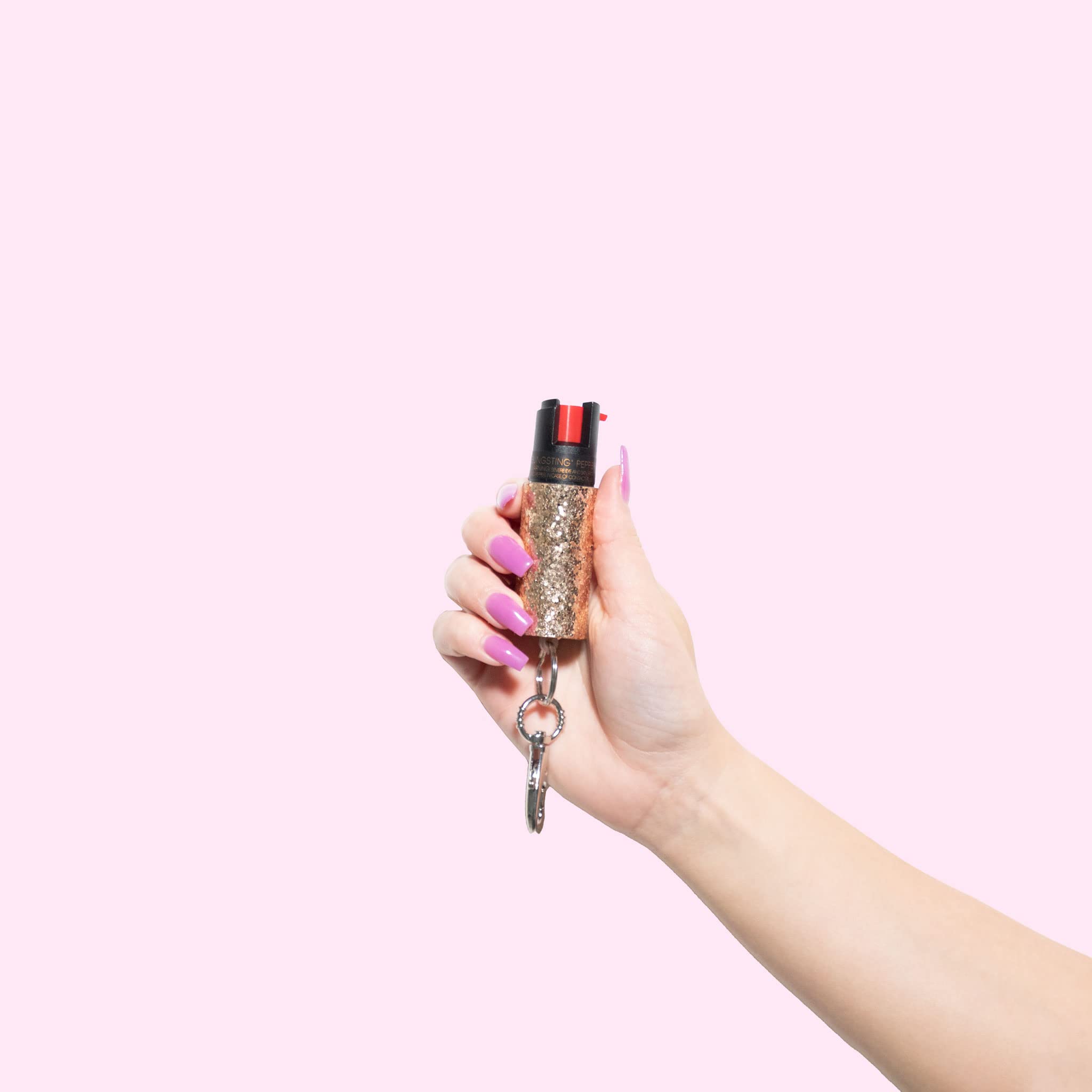 Pepper Spray Maximum Strength Self Defense Keychain for Women, 12-foot Spray Range & UV Dye - Glitter