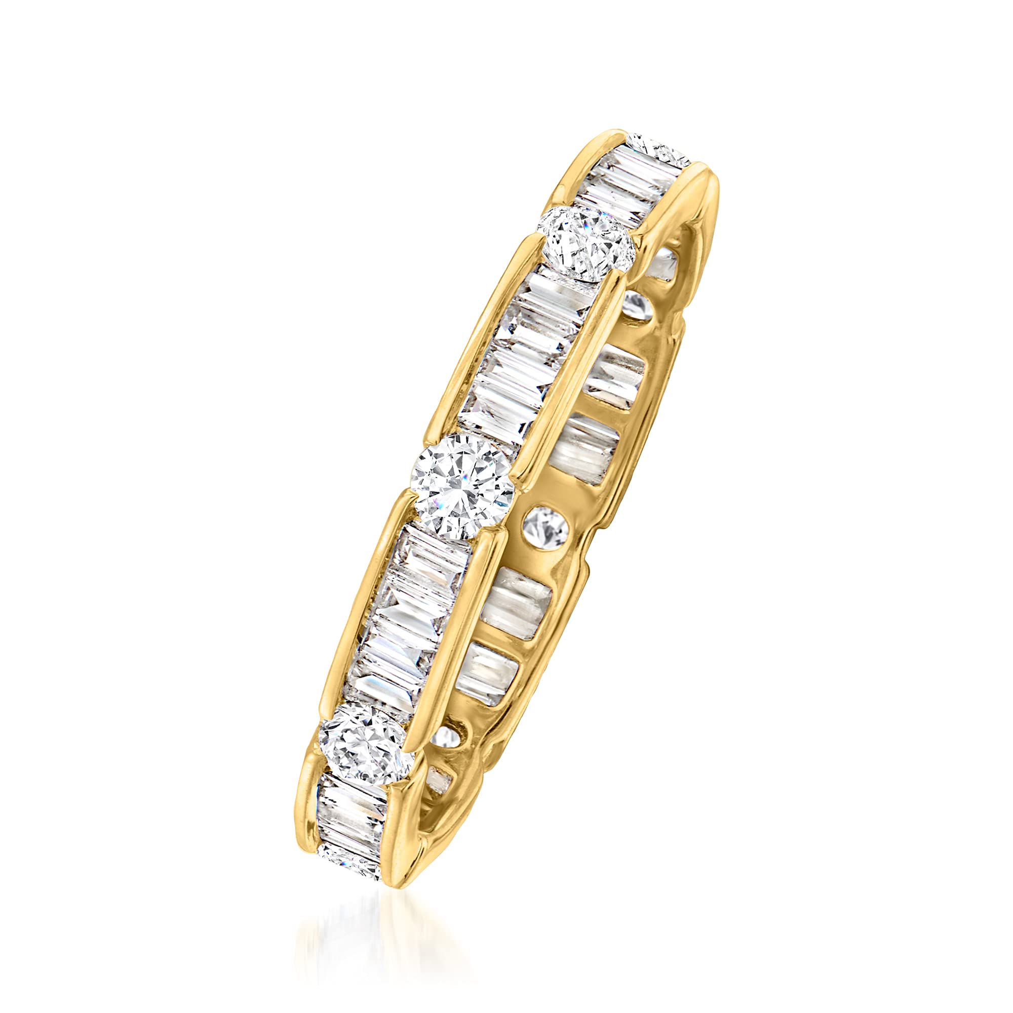 Ross-Simons 1.00 ct. t.w. Baguette and Round Diamond Eternity Band in 14kt Yellow Gold. Size 6