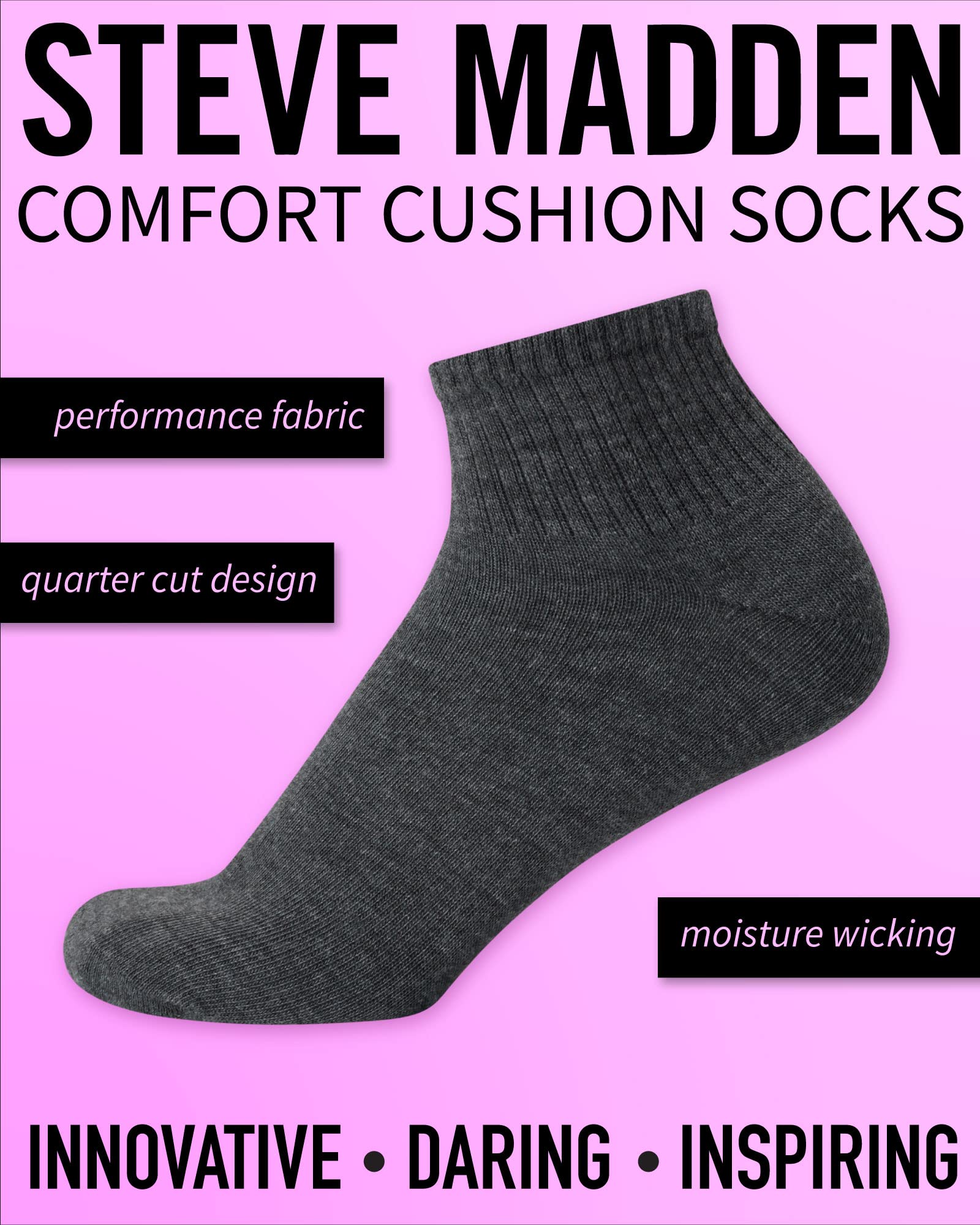 Steve Madden Women’s Socks – 6 Pack Athletic Socks for Women – Performance Cushion Quarter Cut Running Socks, Size 9/11, Black/White/Grey