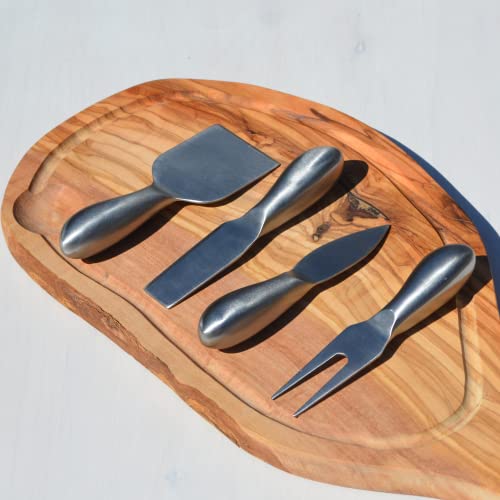 The Live Edge - 4 Piece Stainless Steel Cheese Knife Set for Charcuterie Board Serving Utensils | Cheese Board Knives and Forks Set For Cutting, Slicing & Spreading | Charcuterie Accessories Tools