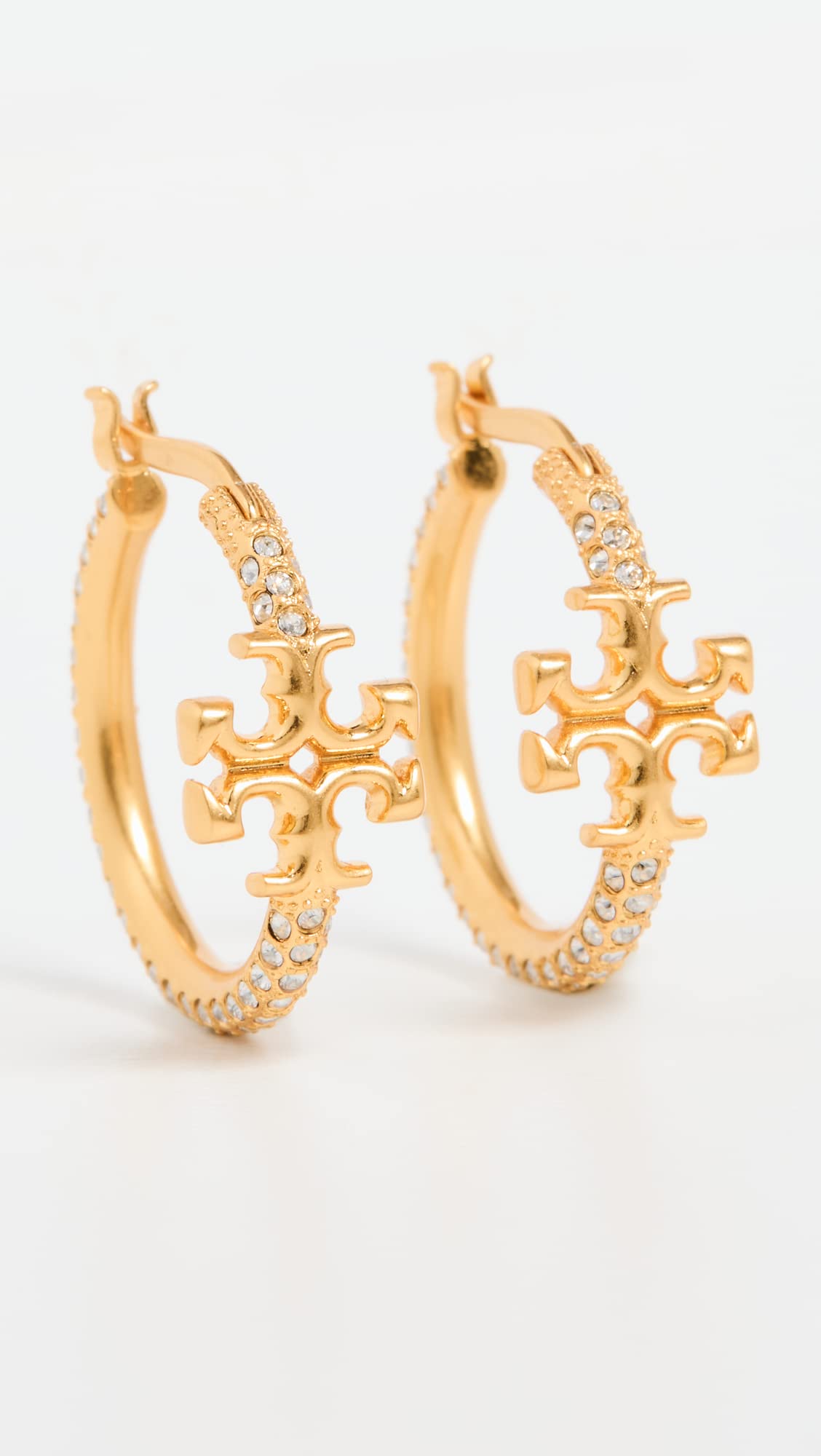 Tory Burch Women's Eleanor Pave Small Hoop Earrings, Rolled Brass/Crystal, Gold, Clear, One Size