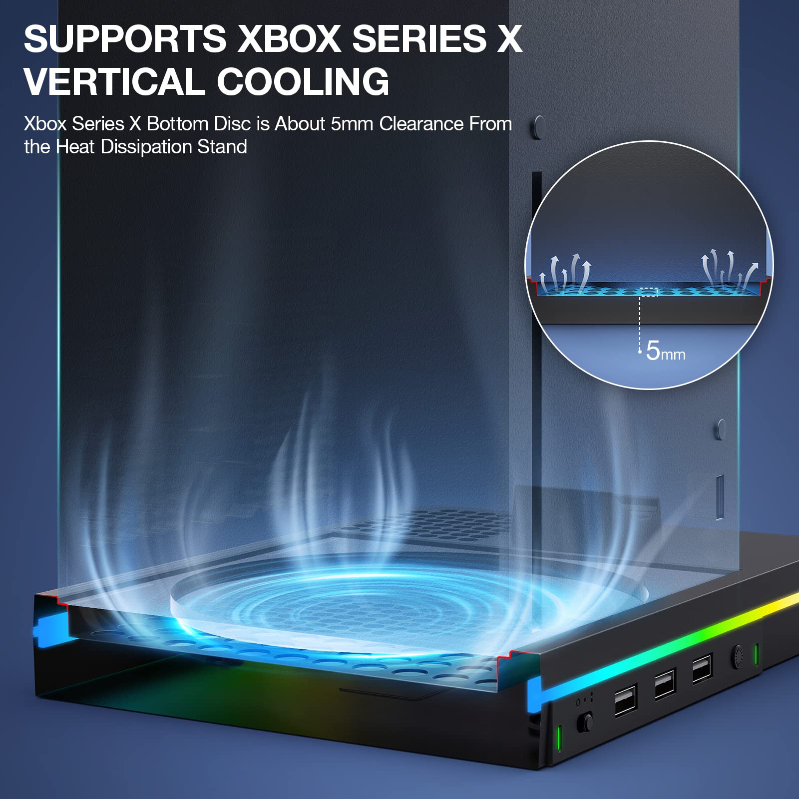 Vertical Charging Stand for Xbox Series X/S with Cooling Fan, Fast Charging Station with 2 X 1100 mAh Rechargeable Battery, Dual Controller Charger Station Accessories with 3 USB Ports&2 Headset Stand