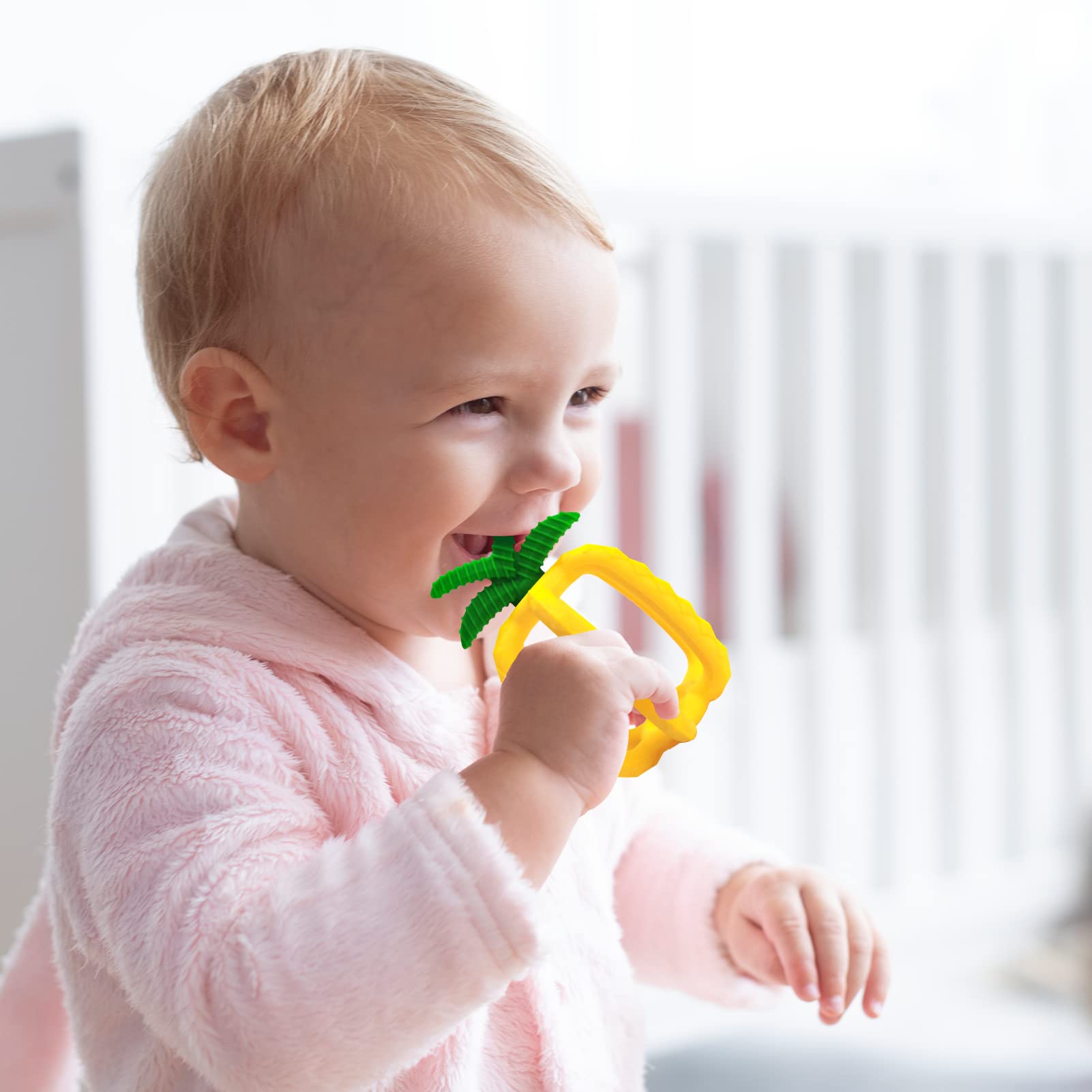 Veslen Baby teether, Cute Fruits teether, Suitable for Boys and Girls Teething Chewing, BPA-Free, 3-12-24-36 Months Newborn Teething Toy(Pineapple)
