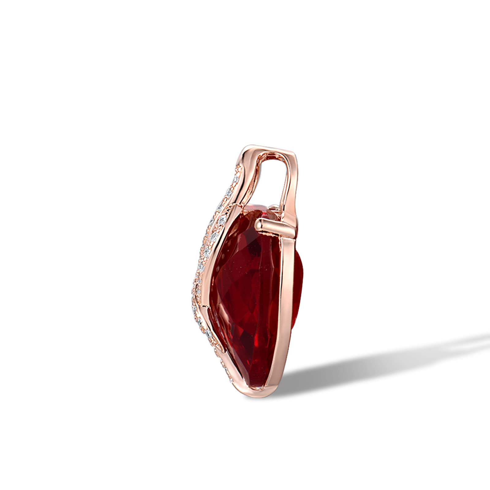 Santuzza Heart Shape Pendant 14K Rose Gold Plated Sterling Silver Red Glass Cubic Zirconia Love Heart Pattern Pendant for Women