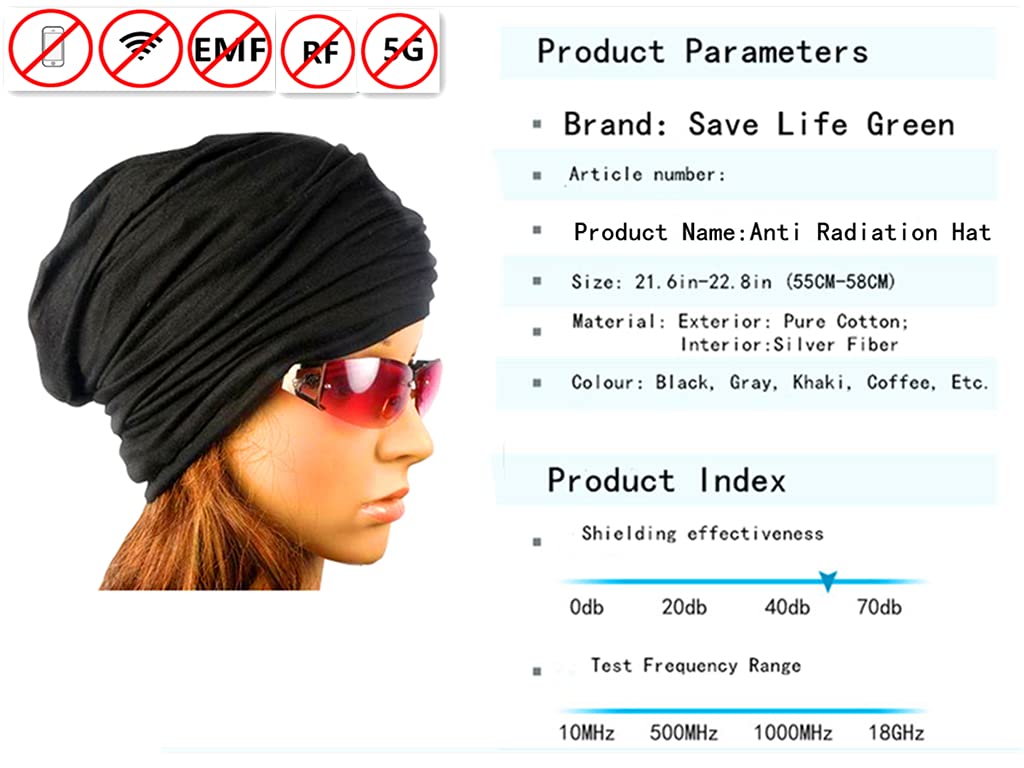 SGL Anti-Radiation Cap Effective Shielding Signal Fluctuation Efficiency 99.99% Protect Brain Sleeping Hat Protective 50-60cm/19.6-23.6 inch Long Section Creates Sense Hierarchy (Black)