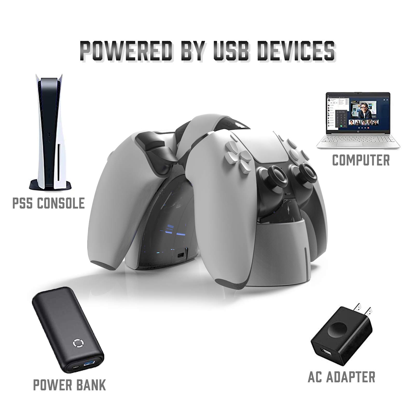 SADES Dual Sense Charging Sation with LED Indicator,PS5 Controller Charger Station Direct and Fast Charge, Anti-Slip Design,Safety Charging Protection