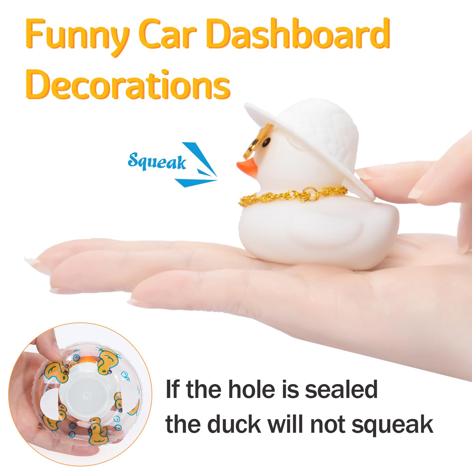 wonuu Diamond Glasses White Ducks Swim Ring Rubber Ducks with Mini Hat Necklace for Cars Dashboard Decorations Car Ornaments Duck Car Accessories
