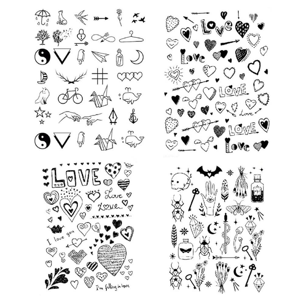 SanerLian Black Love Heart Temporary Tattoo Sticker Geometry Waterproof Women Girls Neck Chest Hand 15X11cm Set of 4