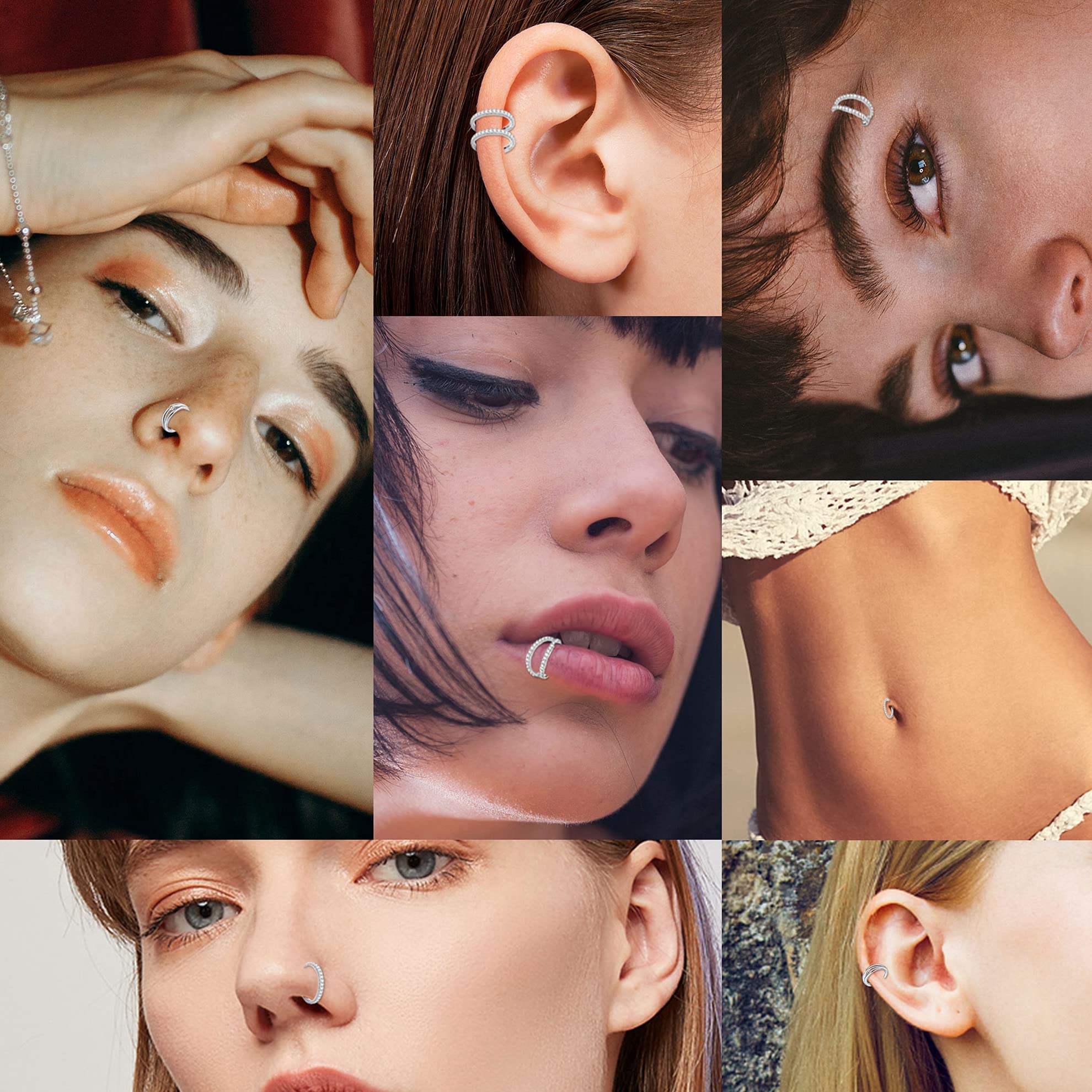 SAILIMUE 3Pcs 316L Surgical Steel Septum Clicker Nose Rings Double Open Stack Conch Daith Piercing Sleeper Earring Helix Rook Conch Cartilage Tragus Earrings Labe Nose Piercing Jewelry