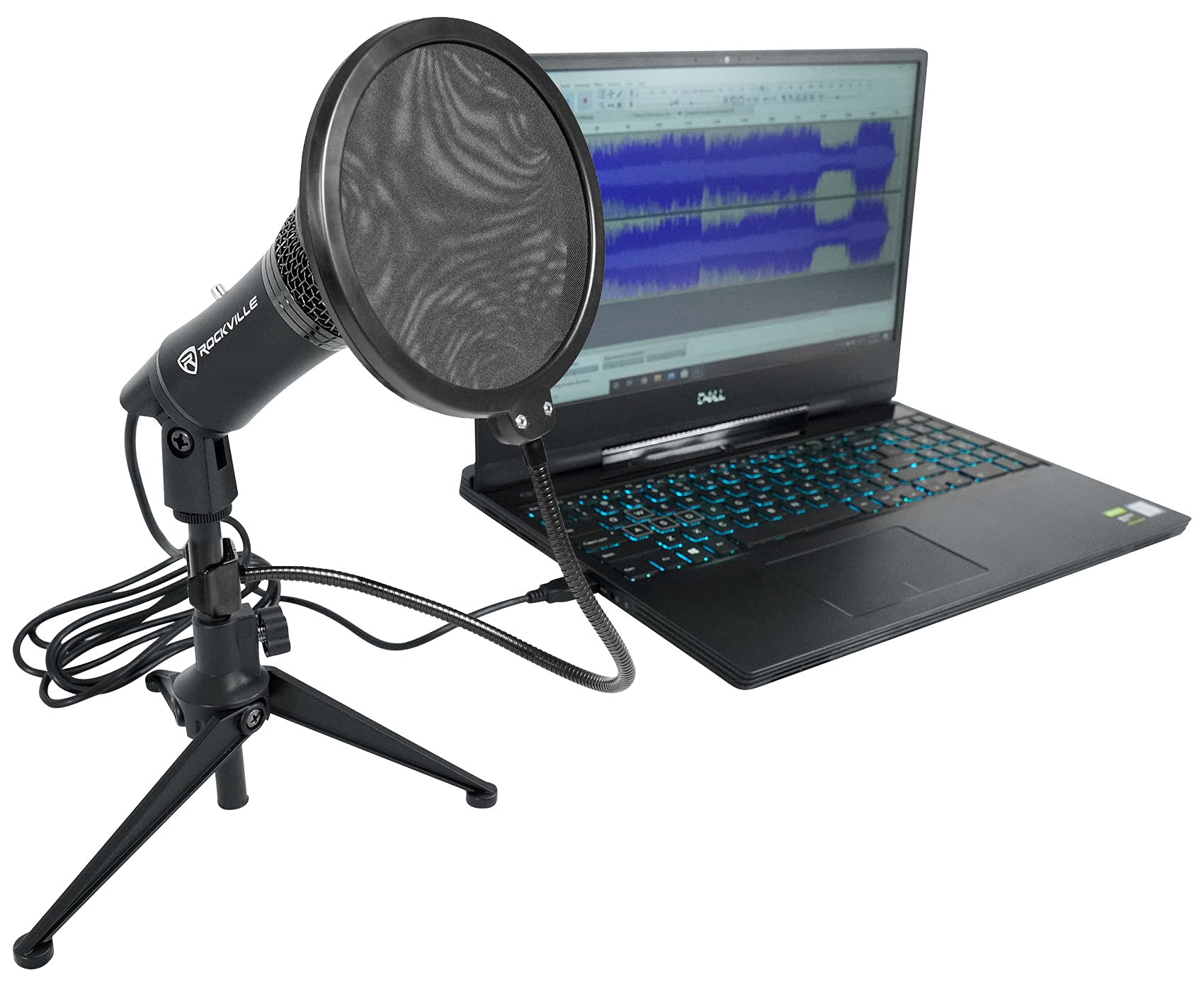 Rockville Z-Stream USB Condenser Computer Microphone YouTube Zoom Podcasting Mic Bundle RockPop Double Screen Recording Mic Pop Filter w/Metal Gooseneck Clamp