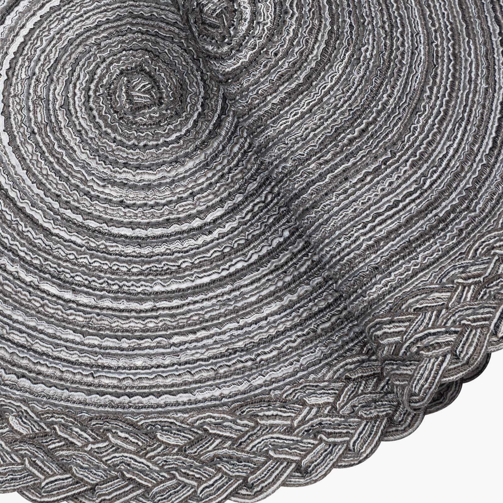 SHACOS Round Placemats Set of 6 Woven Round Table Mats 15 inch Braided Border Washable Cotton Polyester Circle Place Mats, Gray