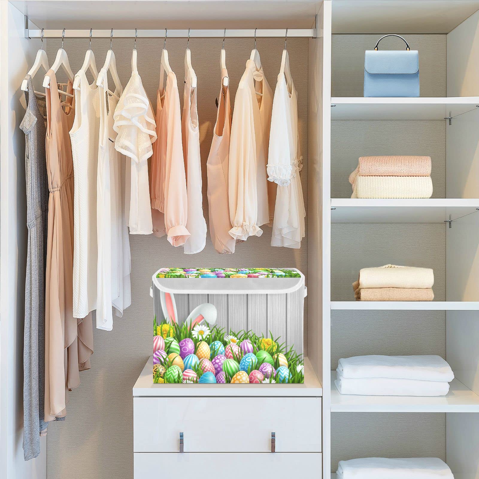 senya Easter Storage Baskets Collapsible Bins with Lids, Flowers Wood Boxes Clothes for Organizing (B06D22020)