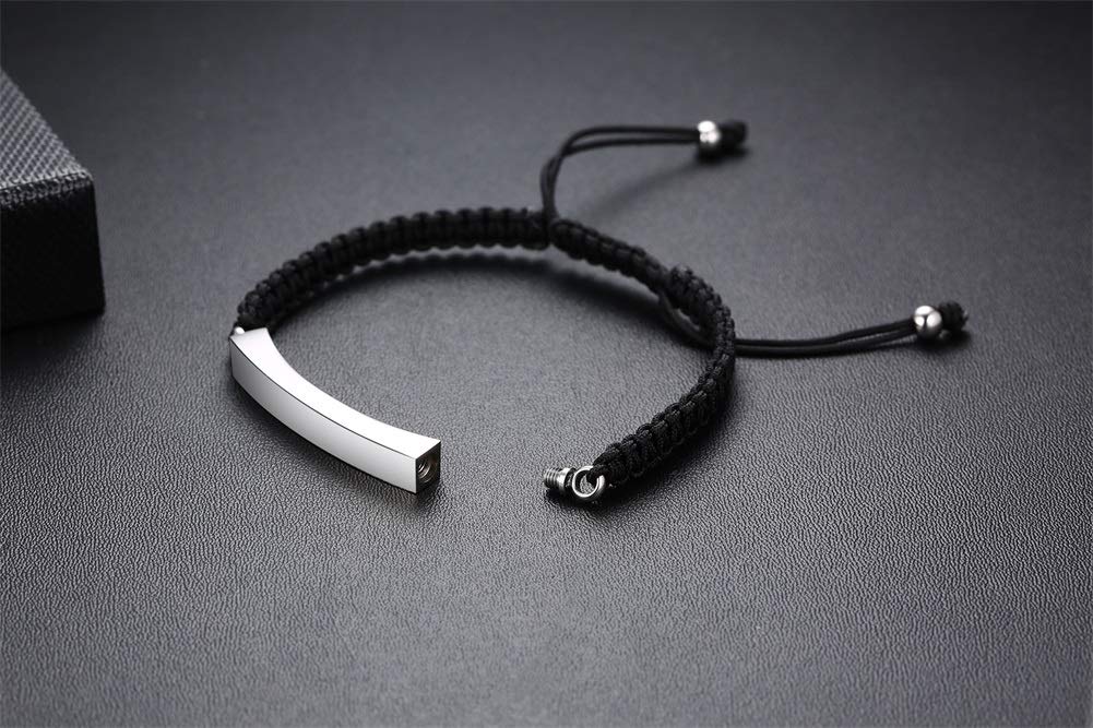 MEALGUET Personalized Customized Stainless Steel Cremation Urn Bracelet ID Bar Braided Bracelet for Ashes Holder Keepsake Locket for Women Men