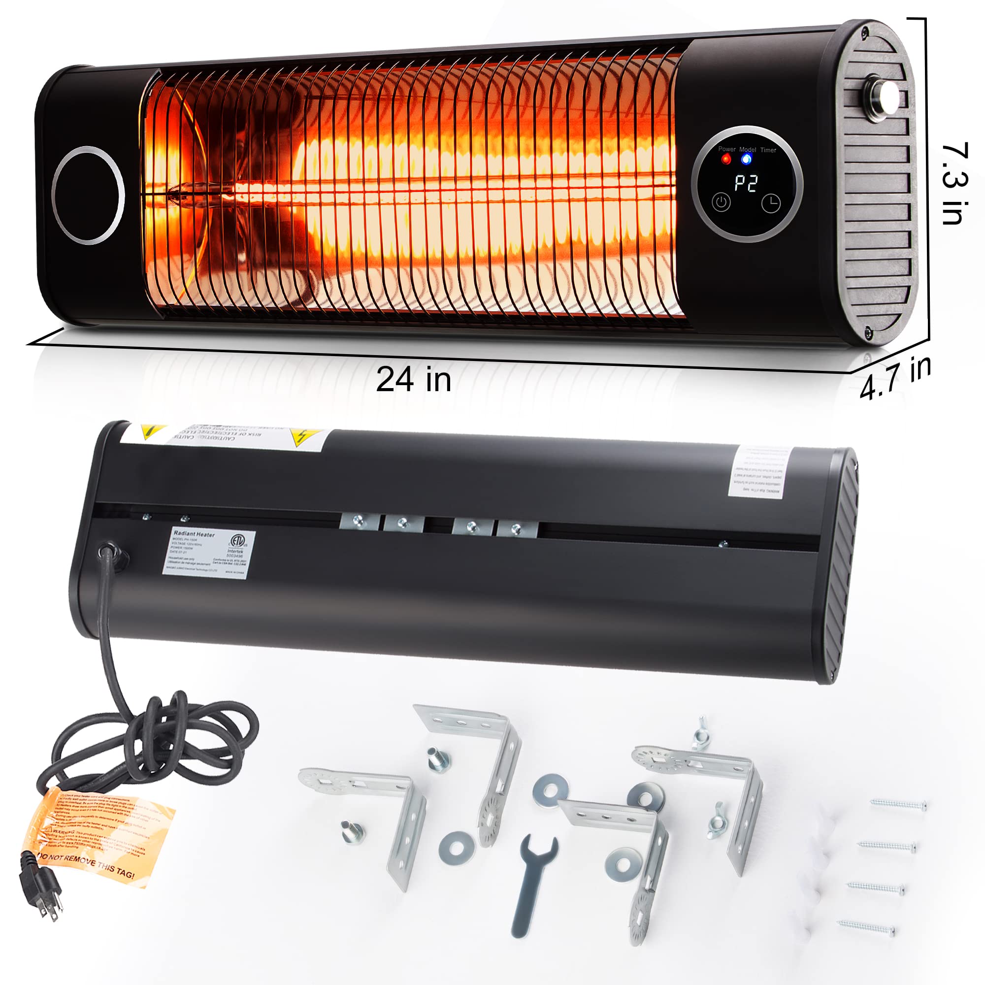 Uthfy Outdoor Patio Heater,Wall Mounted Heater for Garage Backyard,Infrared Heater for Indoor Use,1500W Electric Heater with Remote Control 9Hours Timer Overheating Protection