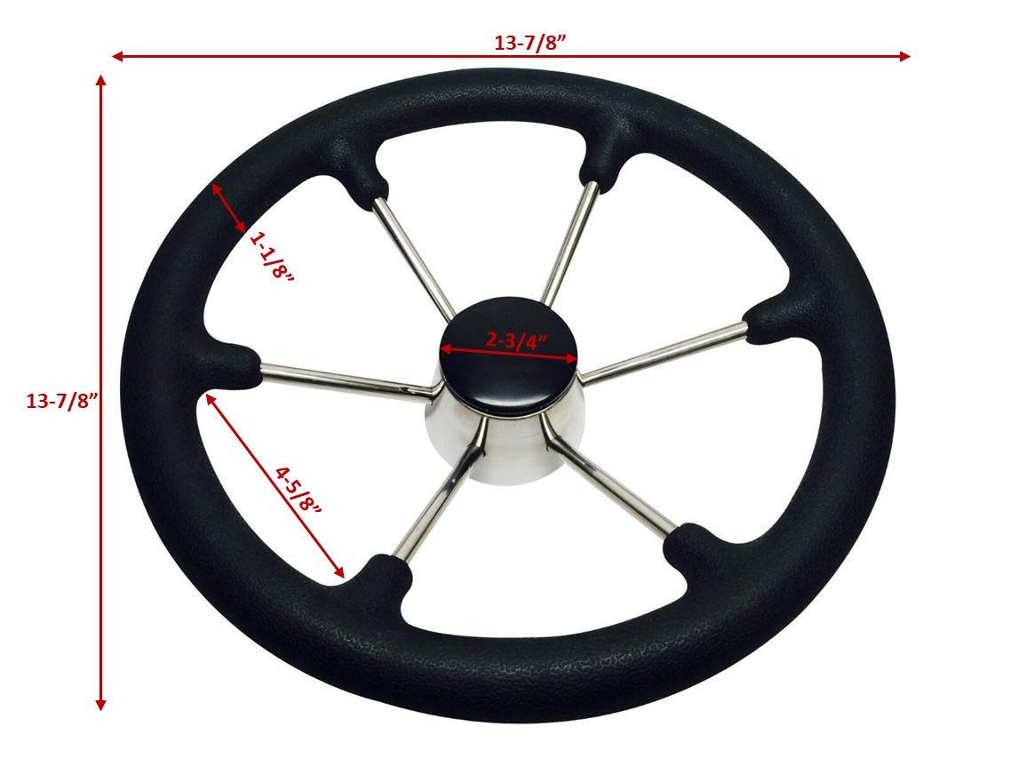 Marine Boat SS304 Steering Wheel with Black Sleeve 6 Spoke 15 1/2"