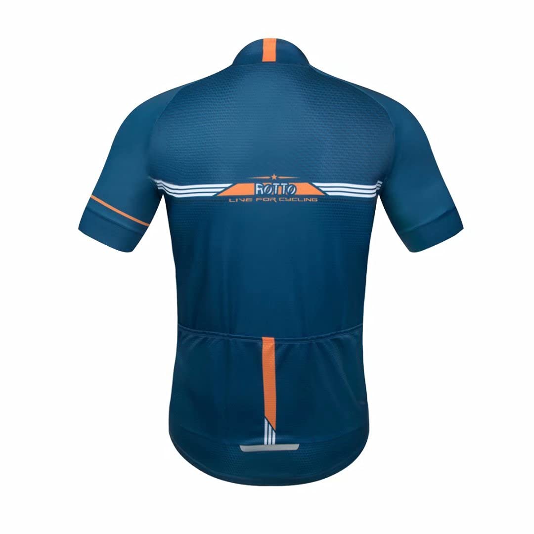 ROTTO Mens Cycling Jersey Short Sleeve Bike Shirt with Rear Pockets Stripe Series