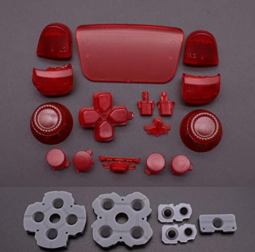 Replacement Silicone Rubber Conductive Pad & Full Set Joysticks Dpad R1 L1 R2 L2 Triggers Bumpers Direction Key ABXY Buttons for Sony PS5 Controller (Clear Red)