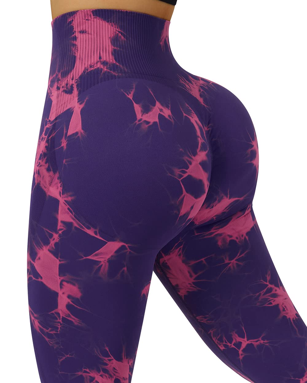 SUUKSESS Women Contouring Scrunch Butt Lifting Leggings Seamless Workout Yoga Pants(Tie Dye Purple Pink, L)
