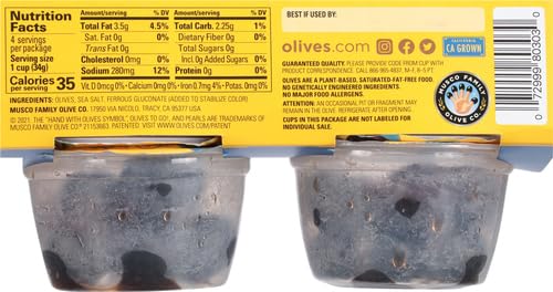 Pearls Olives To Go!, Large Ripe Pitted, Black Olives, 4.8 Ounce - 4 Count(Pack of 6)