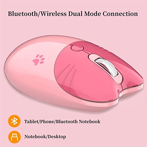 SHUOOFU Bluetooth Dual Wireless Mouse, Cute Women's 2.4G Bluetooth Wireless Mouse with USB Receiver, Ergonomic Mouse Compatible with Laptop, iPad, MacOS, PC, Windows, Android