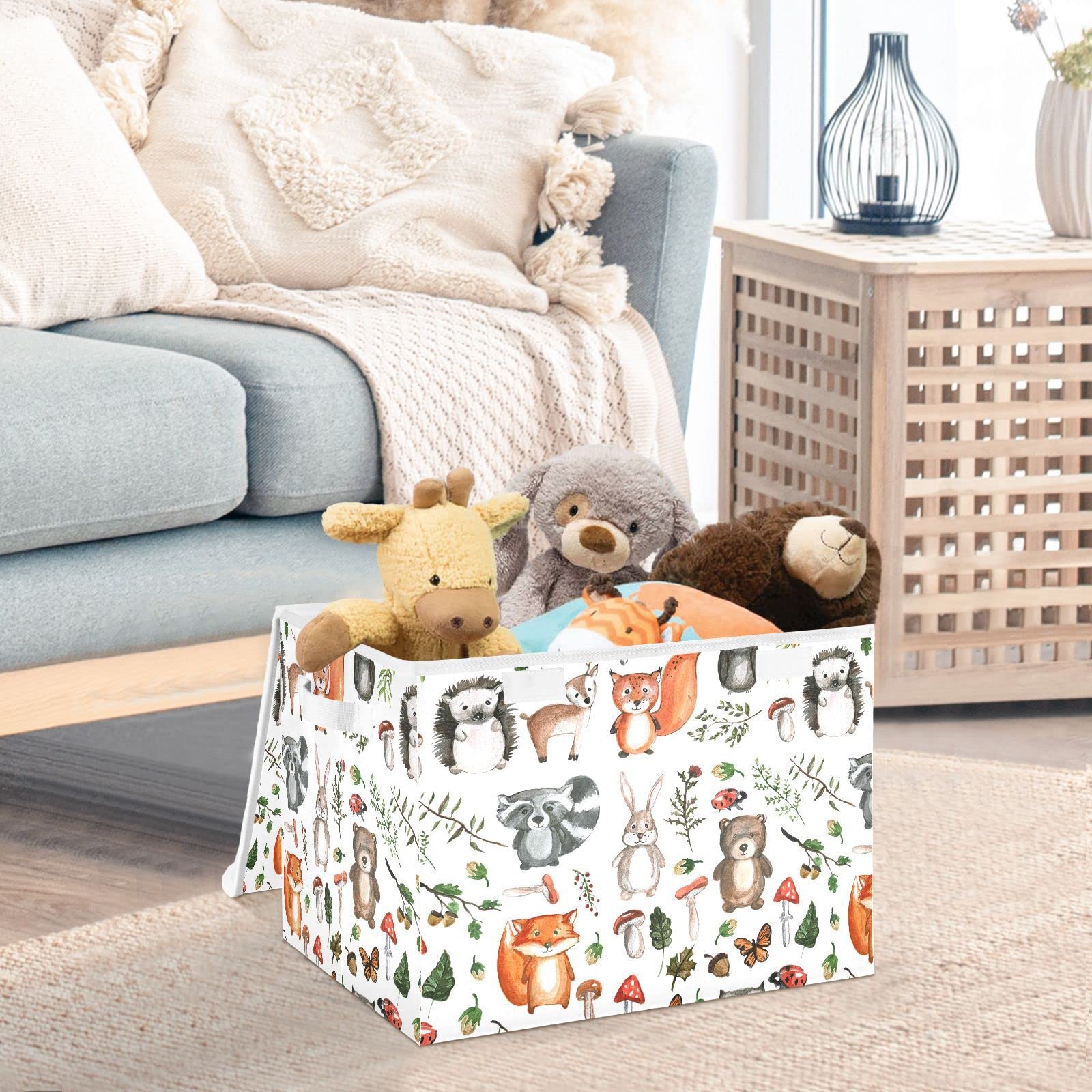 senya Large Storage Bins with Linen Collapsible Foldable Storage Cubes Fabric Closet Organizer Containers box with Flip-Top Lid for Home Bedroom Office 16.5 x 12.6 x 11.8in (Woodland)