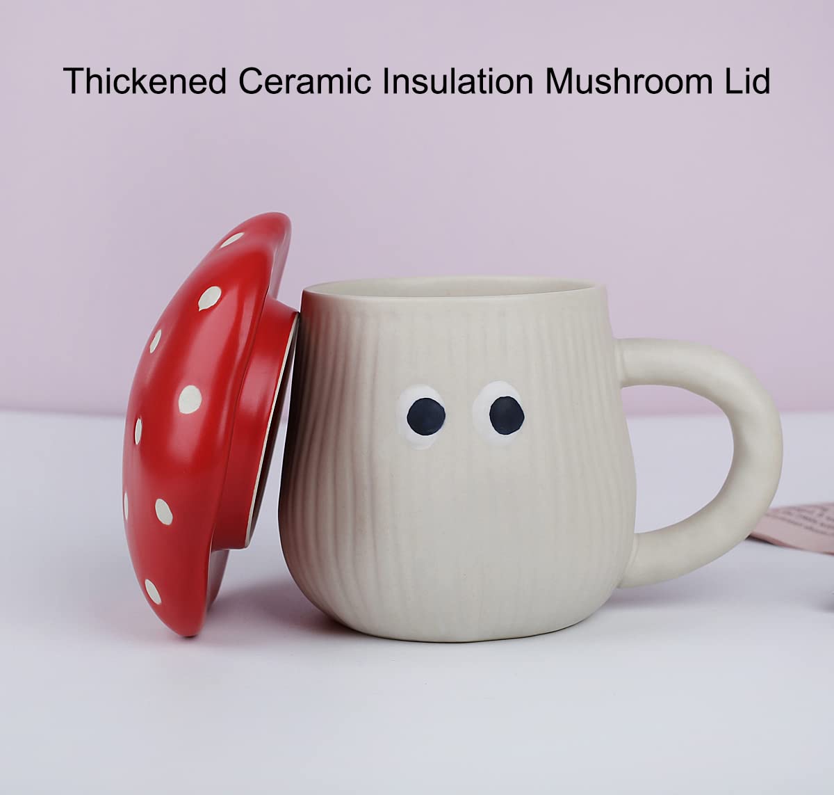 RESVUGA Cute Mushroom Mug With Lid, Handmade Glaze Mushroom 5.8'' Salad Bowls