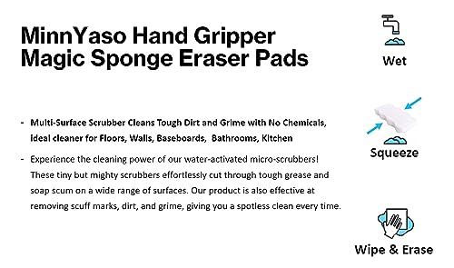 MinnYaso Hand Gripper Magic Sponge Eraser Starter Kit | Kit Includes 1x Hand Gripper Holder & 4X 4.75” L x 3.5” W x 3/8” Extra Thick – 3X Durability Magic Sponge Eraser Pads