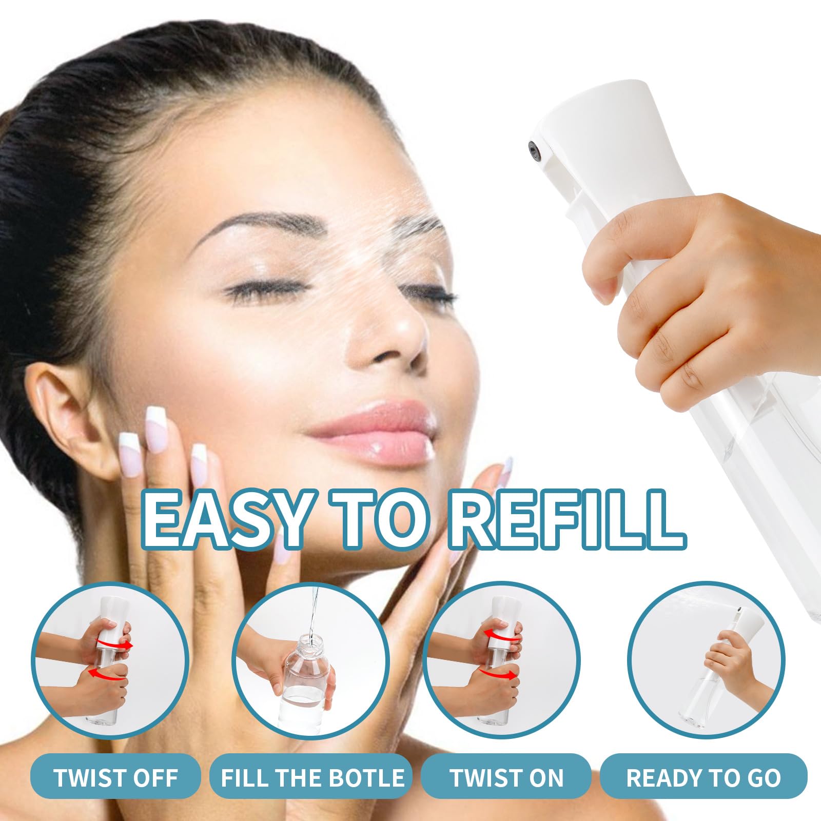 MEIPO Continuous Spray Bottle for Hair Reusable Beauty Spray Bottle Mist Sprayer For Clean Plant Styling Tools & Appliances (1Pcs Clear 10oz)