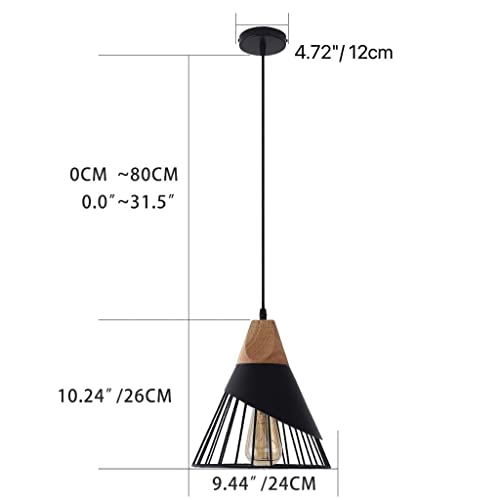 Mxsaoud Modern Black Pendant Light Over Kitchen Island, Adjustable Wood Hanging Light Fixture,Industrial Pendant Lighting for Dining Room,Living Room,Bedroom,Hallway,kitchen,Bar