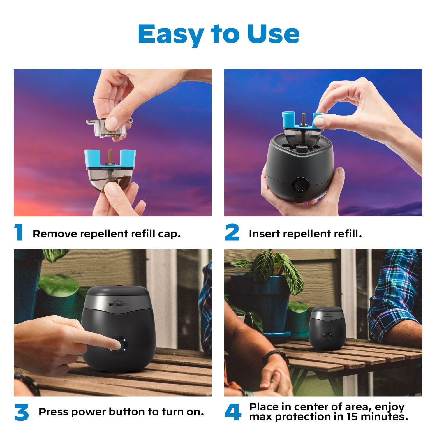 Thermacell E-Series Rechargeable Mosquito Repeller with 20β Mosquito Protection Zone; 2 Pack Bundle, Charcoal; Includes 24-Hr Repellent Refill; Bug Spray Alternative; Scent Free