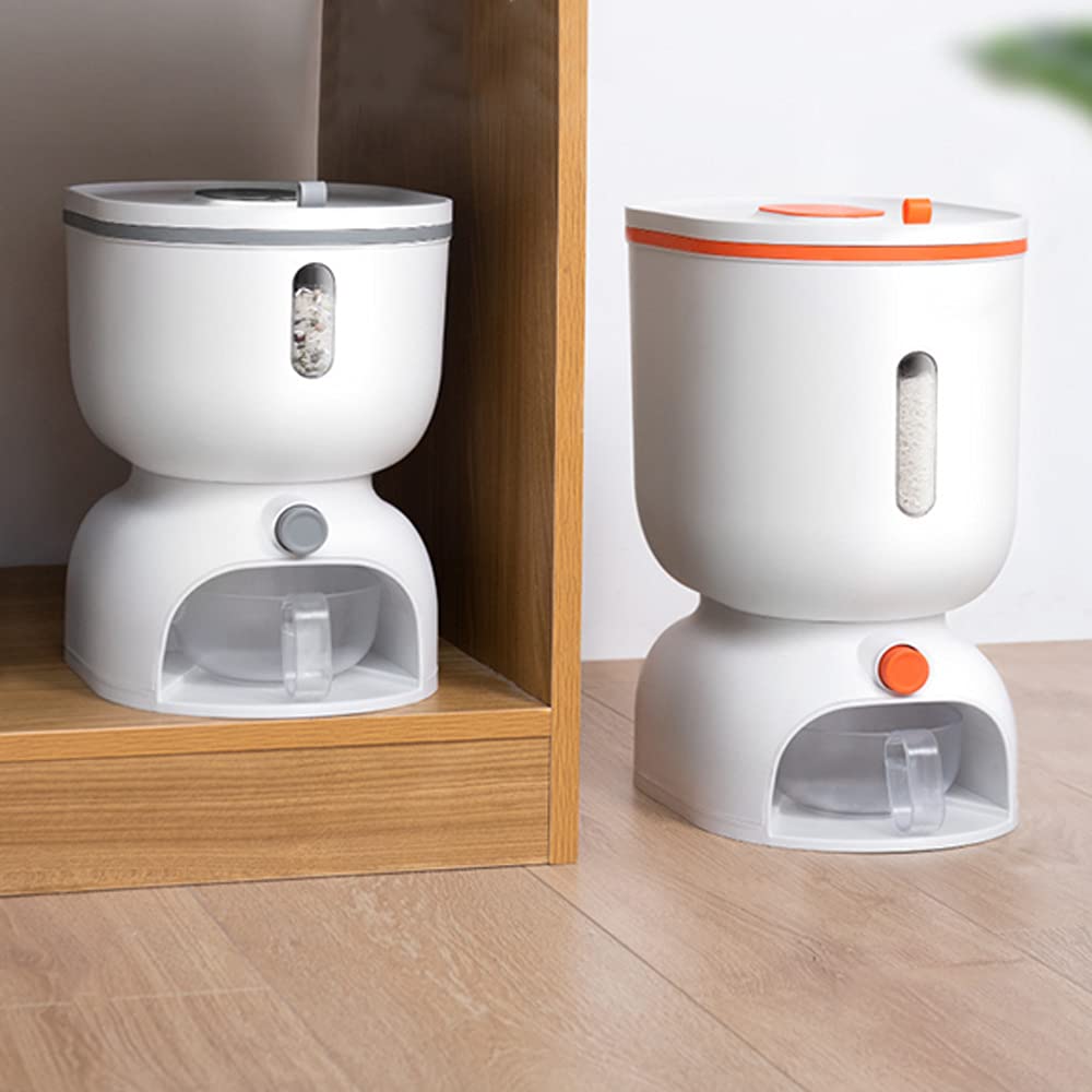 Sweetdecor Rice Storage Container Automatic Rice Dispenser Bucket Compact Sealed Grain Container Measurable Rice Cylinder Household Airtight Food Container for Kitchen with Measuring Cup Gray, 5kg