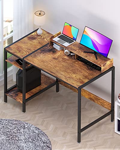 MINOSYS Computer Desk - 39” Gaming Desk, Home Office Desk with Storage, Small Desk with Monitor Stand, Rustic Writing Desk for 2 Monitors, Adjustable Storage Space, Modern Design Corner Table.