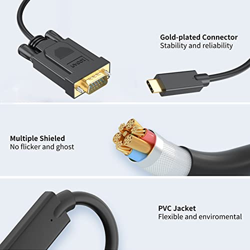UVOOI USB C to VGA Cable 3 Feet, USB Type C to VGA Adapter 3.3FT Cable Compatible with Thunderbolt 3, MacBook Pro/Air, iPad Pro, Dell XPS 13/15/17, Surface Book 3/Pro 7, Samsung Galaxy S22/S20/S10