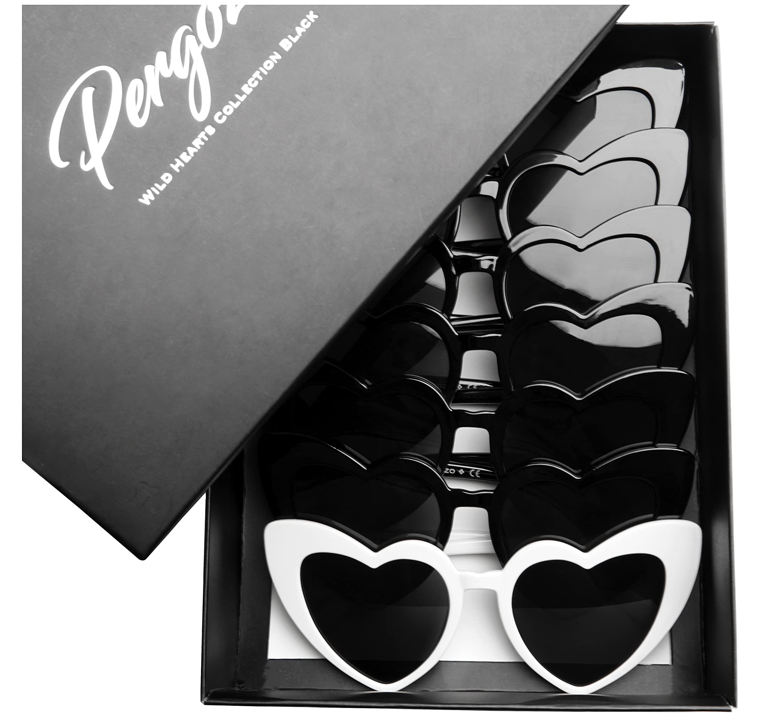 Pergozo Black Heart Sunglasses 7 Pack - Heart Shaped Sunglasses Heart Shaped Glasses - Bachelorette Party Sunglasses for Bride and Bridesmaids
