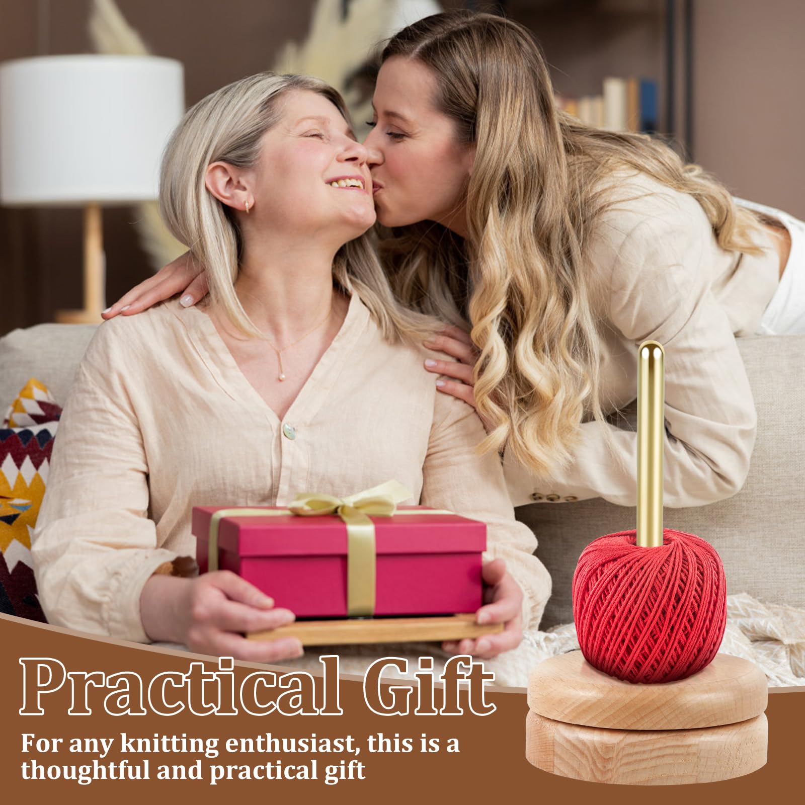 Wooden Yarn Holder Revolving Yarn Ball Stand Rotatable Beech Wood Yarn Skein Spinner Spindle Wooden Sewing Crocheting Tool Yarn Thread Holder Dispenser for Knitting